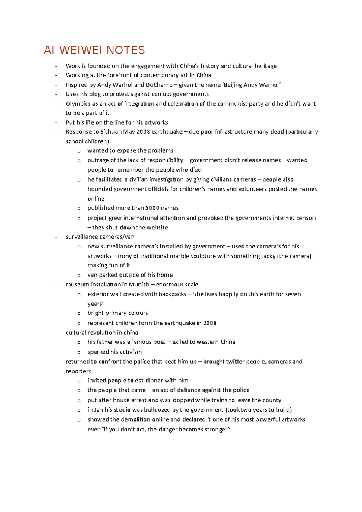 Ai Weiwei Notes - Studocu