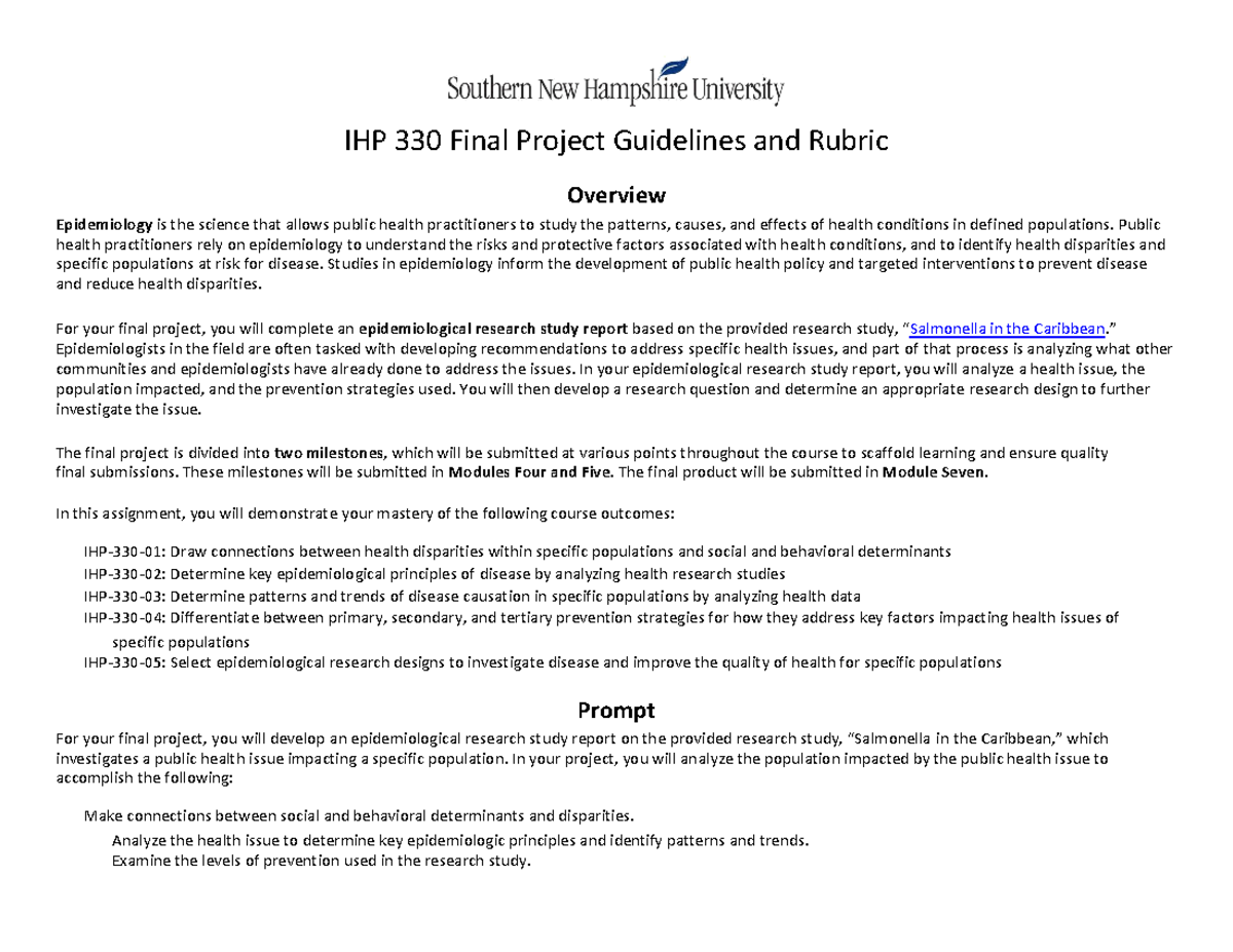 IHP 330 Final Project Guidelines and Rubric - Public health ...