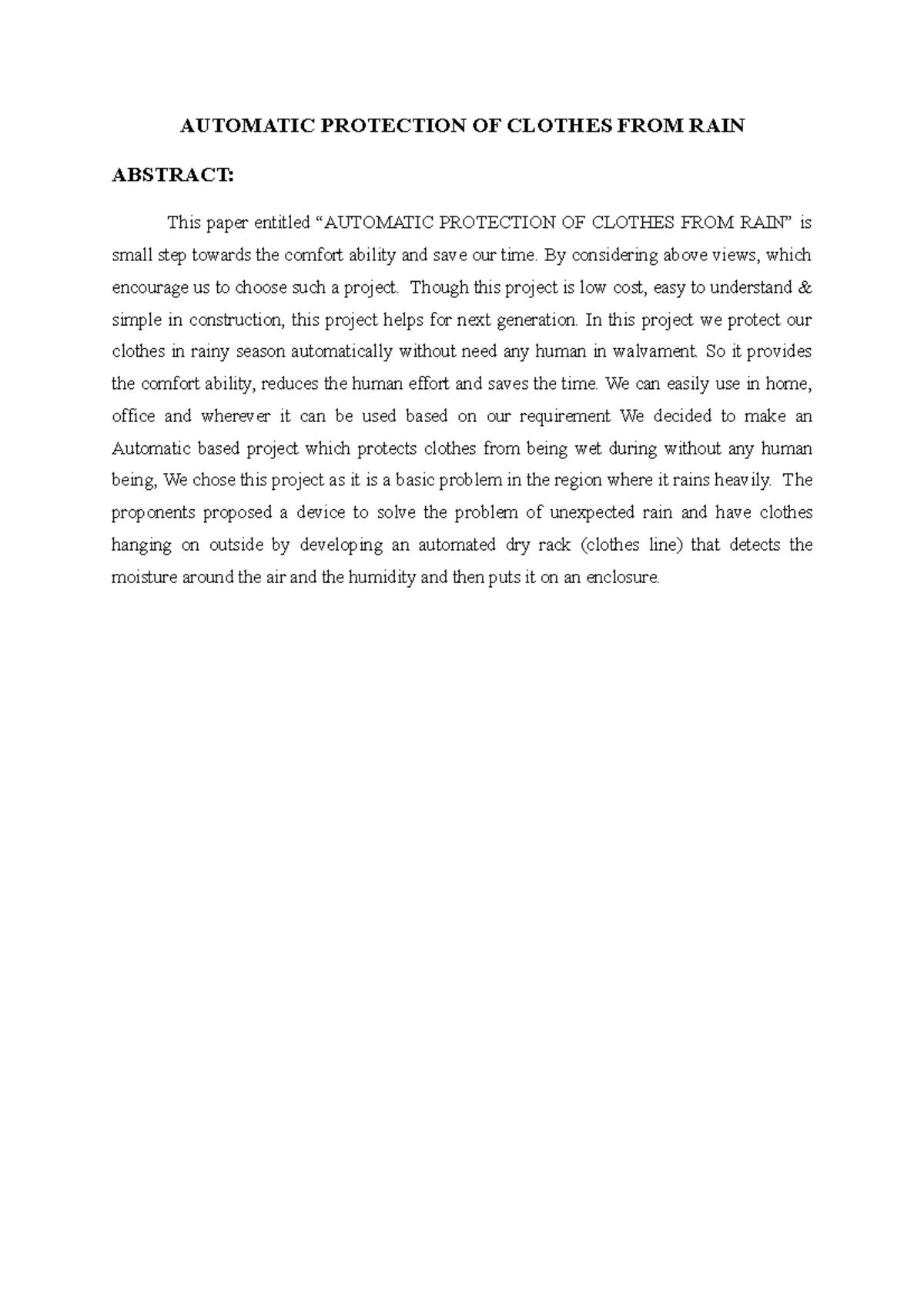 Automatic Protection OF Clothes FROM RAIN - AUTOMATIC PROTECTION OF ...