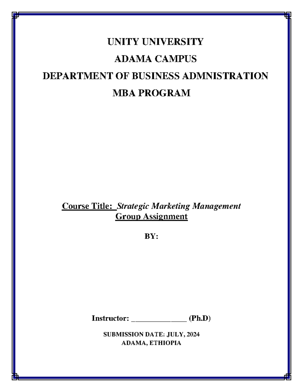 Marketing Management Assignment - UNITY UNIVERSITY ADAMA CAMPUS ...