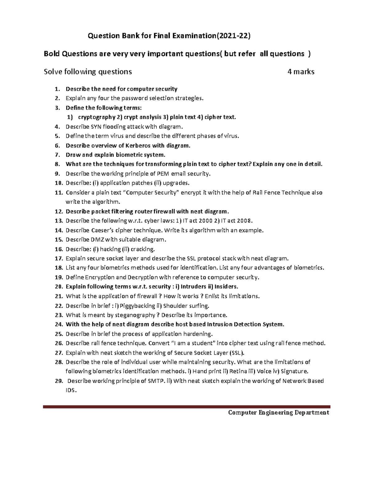 Nis question bank - xvcxcv - Question Bank for Final Examination(2021 ...