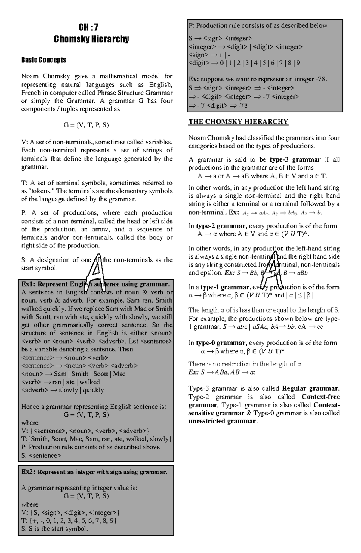 Flat ch 7 Chomsky hierarachy - CH : 7 Chomsky Hierarchy Basic Concepts ...