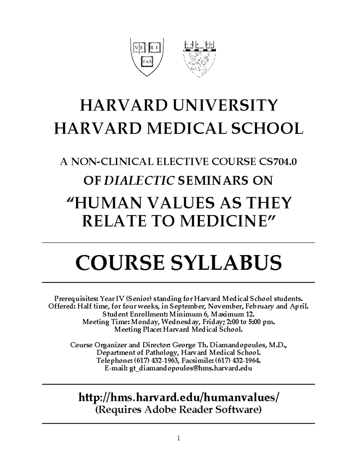HMS 1052 - Syllabuss - HARVARD UNIVERSITY HARVARD MEDICAL SCHOOL A NON ...