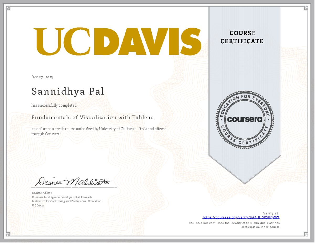 Tableau 1 - D ec 2 7, 2 02 3 Sa n n i dhy a Pa l Fu ndamentals of Visu alization w ith Tableau ...