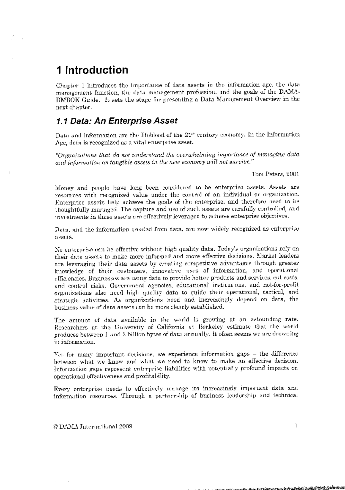 DAMA Chapter 1 The environment for managing data as a resource - UIC106 ...