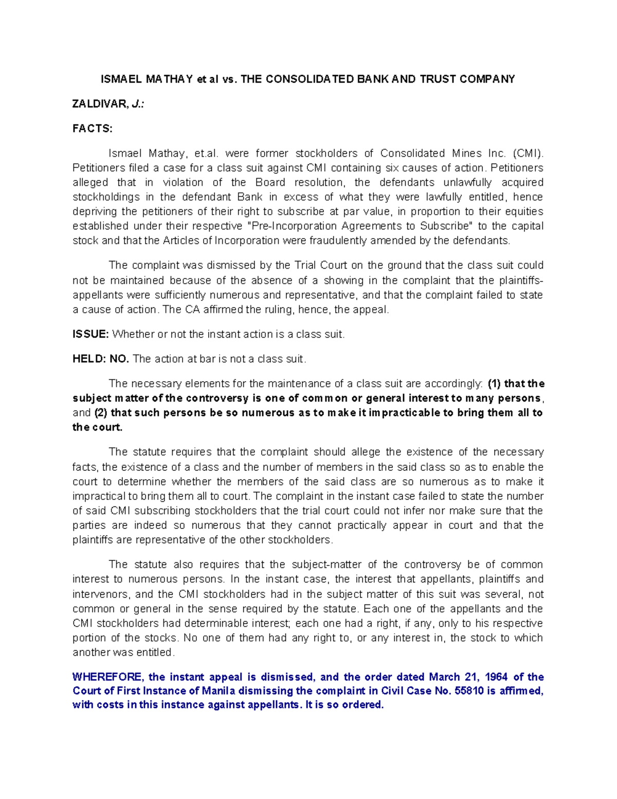 Natres 22 Mathay vs Consolidated Bank - ISMAEL MATHAY et al vs. THE ...