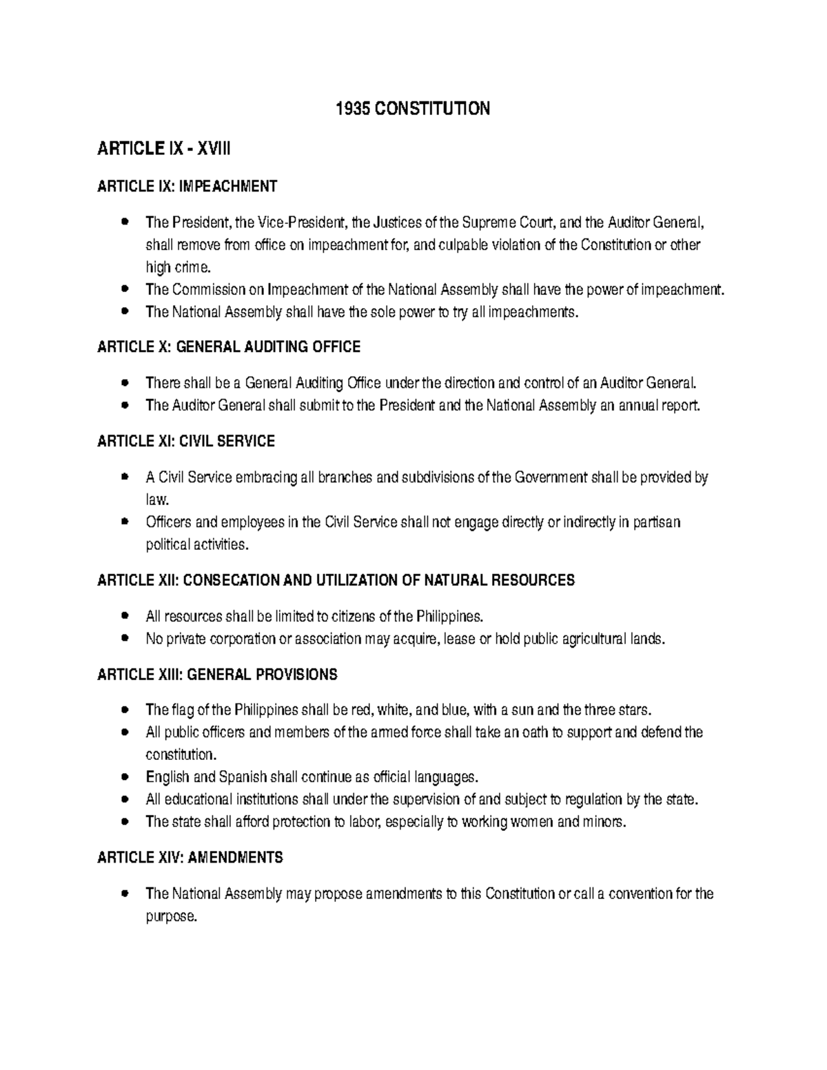 1935- Constitution - 1935 CONSTITUTION ARTICLE IX - XVIII ARTICLE IX ...