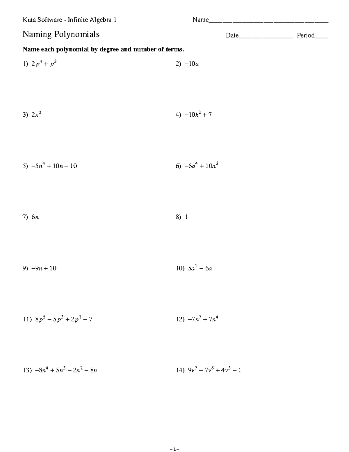 Naming polynomials futa worksheet + answers!!! - ©W E 2 M 041 V 2 U ...