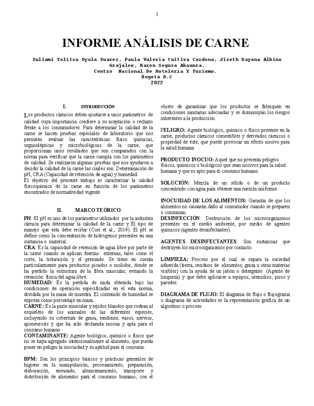 Informe Analisis DE Carne - INFORME ANÁLISIS DE CARNE Zuliami Yelitza ...