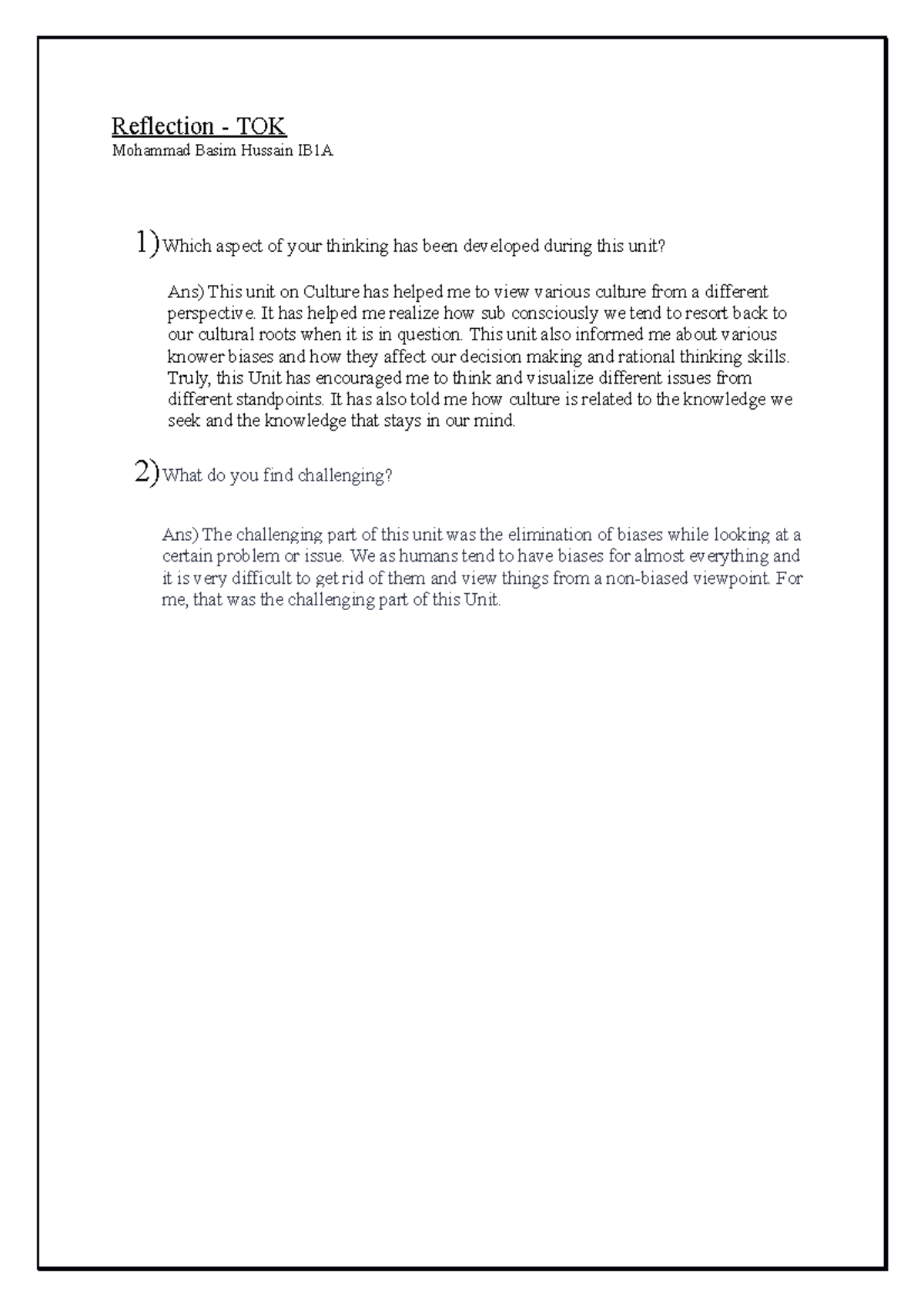 ReflectionReflection - Reflection - TOK Mohammad Basim Hussain IB1A 1 ...