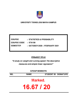 STA108 - INDIVIDUAL ASSIGNMENT - STA108 – STATISTICS AND PROBABILITY SEMESTER OCT 2023 - FEB ...