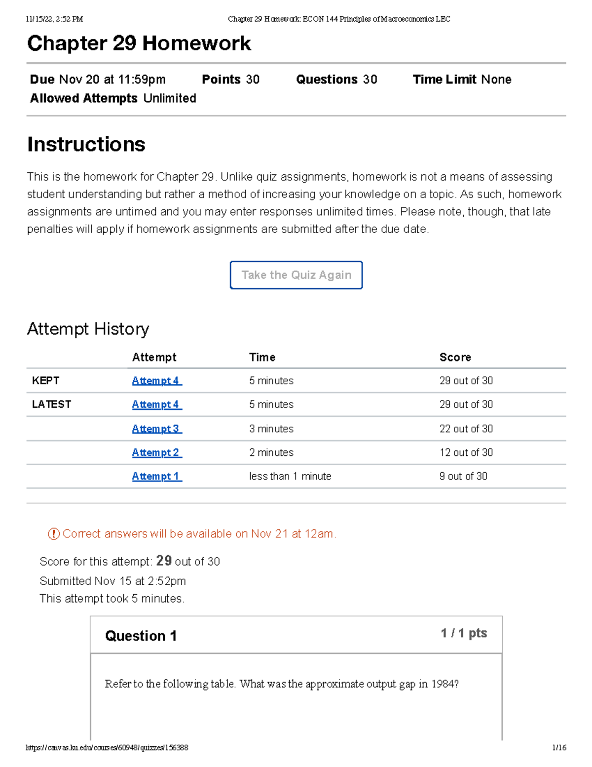 4Chapter 29 Homework ECON 144 Principles of Macroeconomics LEC - Chapter 29 Homework Due Nov 20 ...