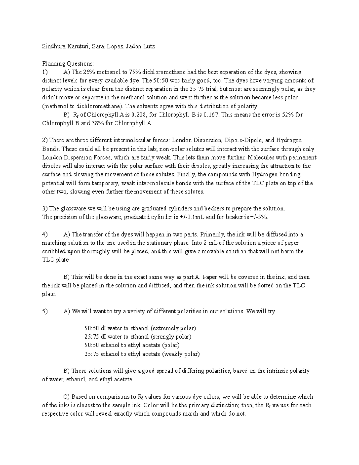 Lab TLC Plan - LAB ASSIGNMENT TLC PLAN - Sindhura Karuturi, Sarai Lopez ...