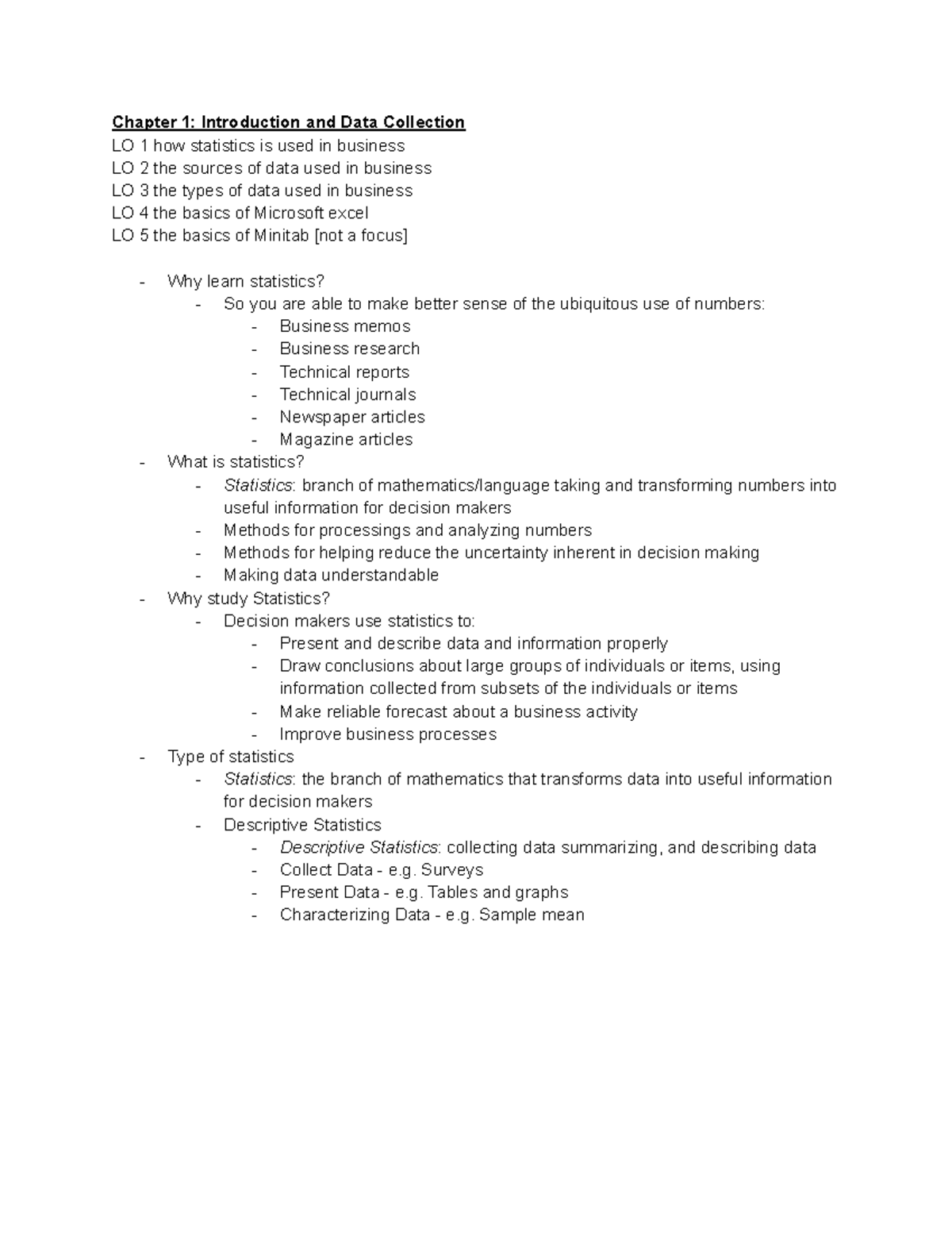 Chapter 1: Introduction and Data Collection - Chapter 1: Introduction and Data Collection LO 1 ...