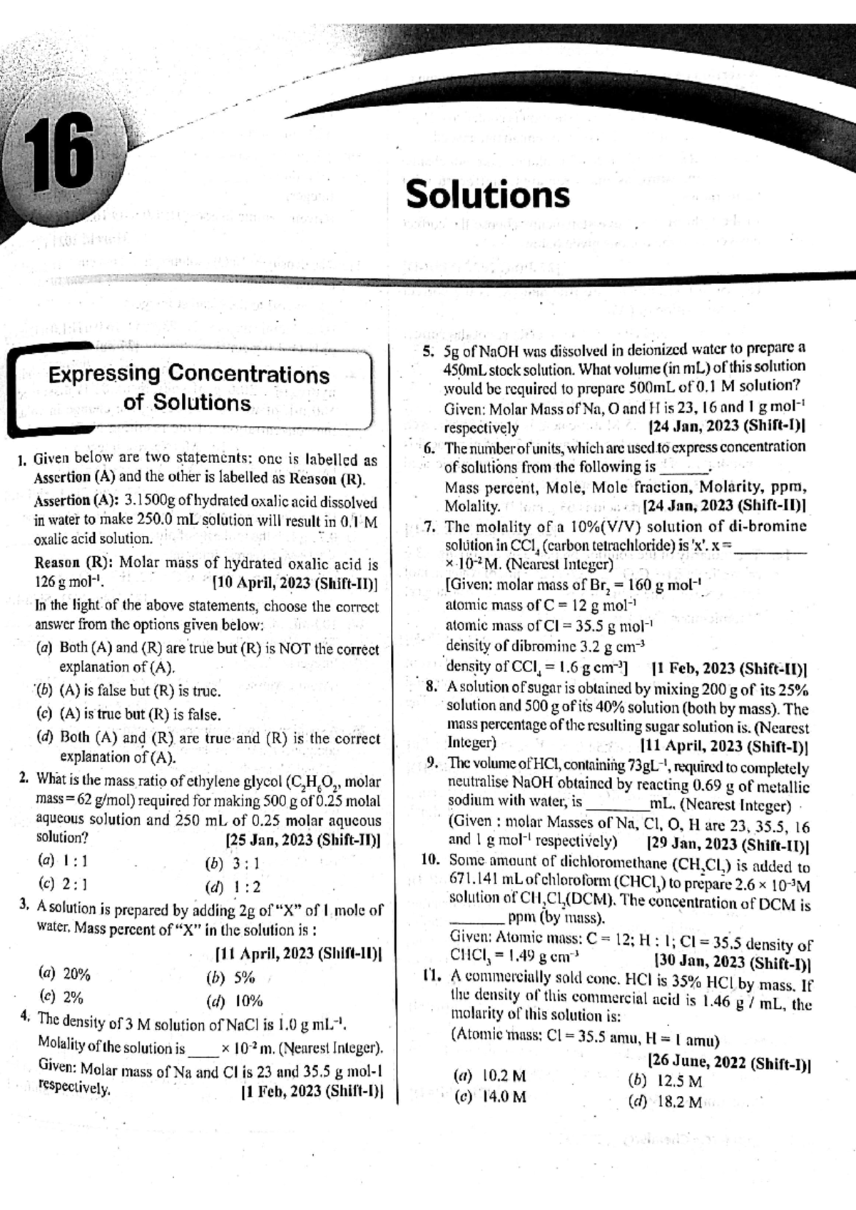 Solutions pyqs - Chemistry SL - Studocu