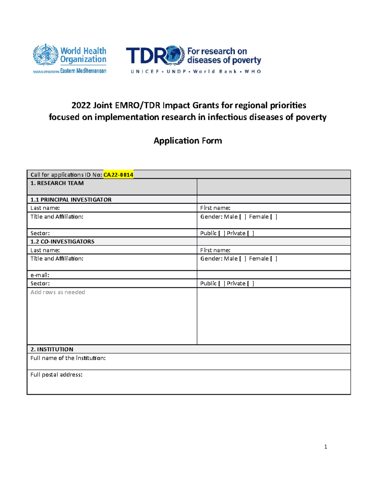 TDR-EMRO-small-grants-application-form-2022 - 2022 Joint EMRO/TDR ...