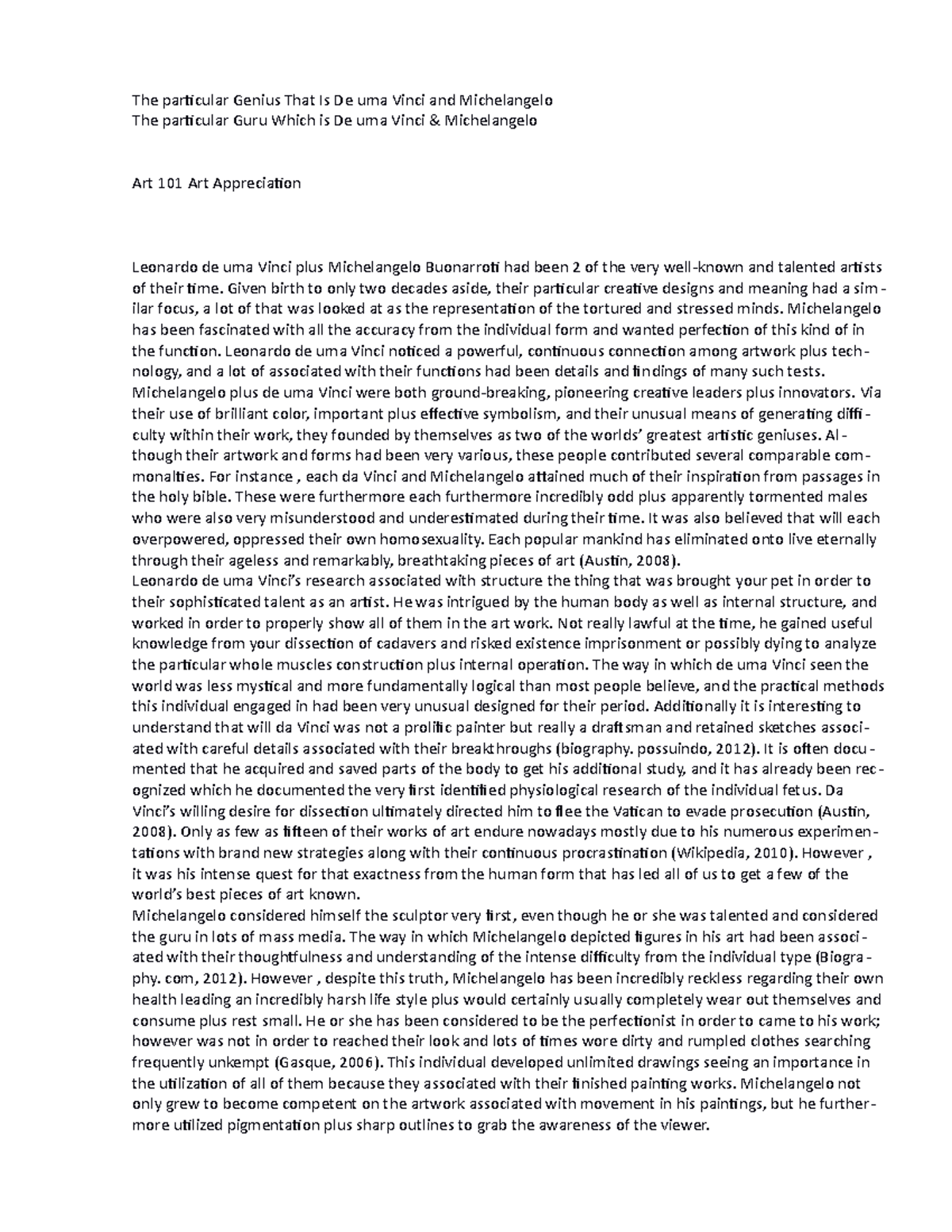 ART 101 Art Appreciation The Genius That Is Da Vinci & Michelangelo ...