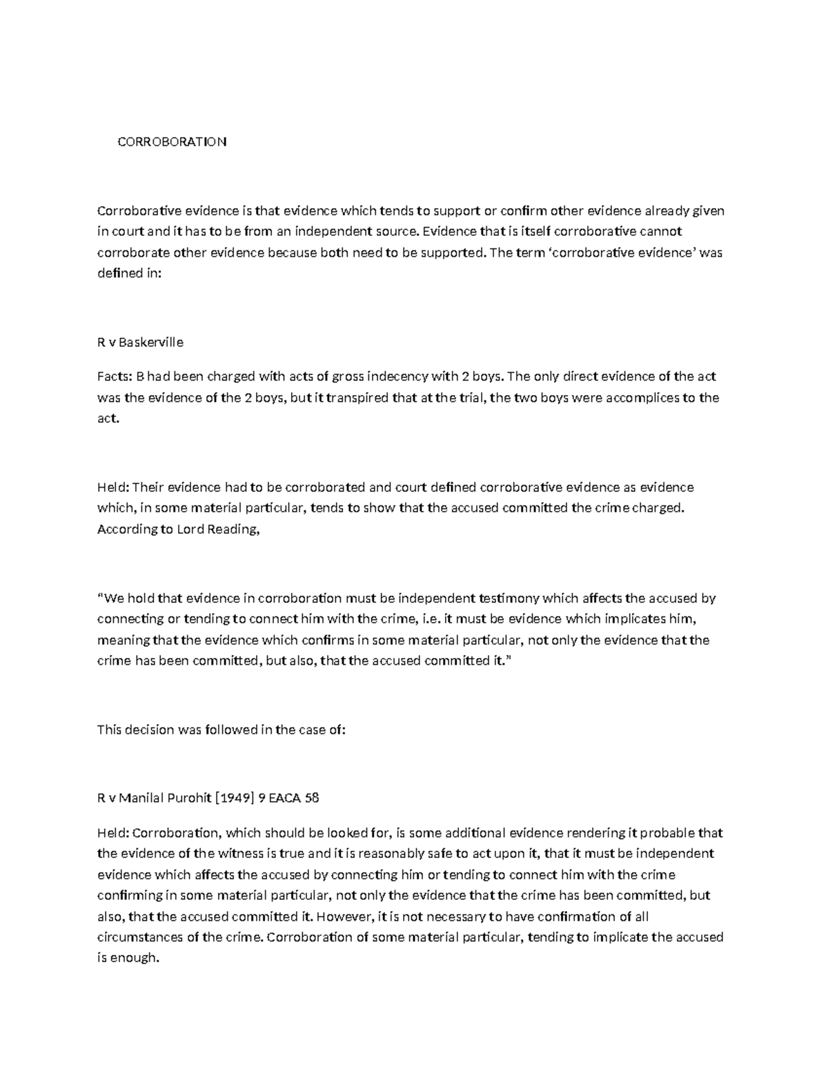 Corroboration - corrobation - CORROBORATION Corroborative evidence is ...