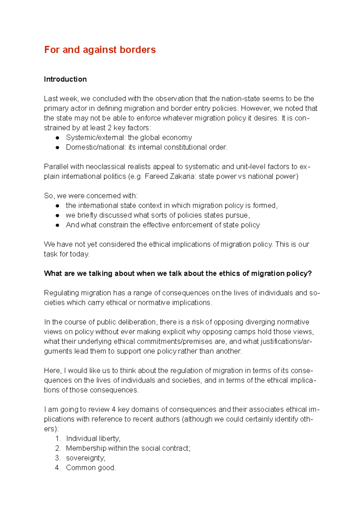 For and against borders - For and against borders Introduction Last ...