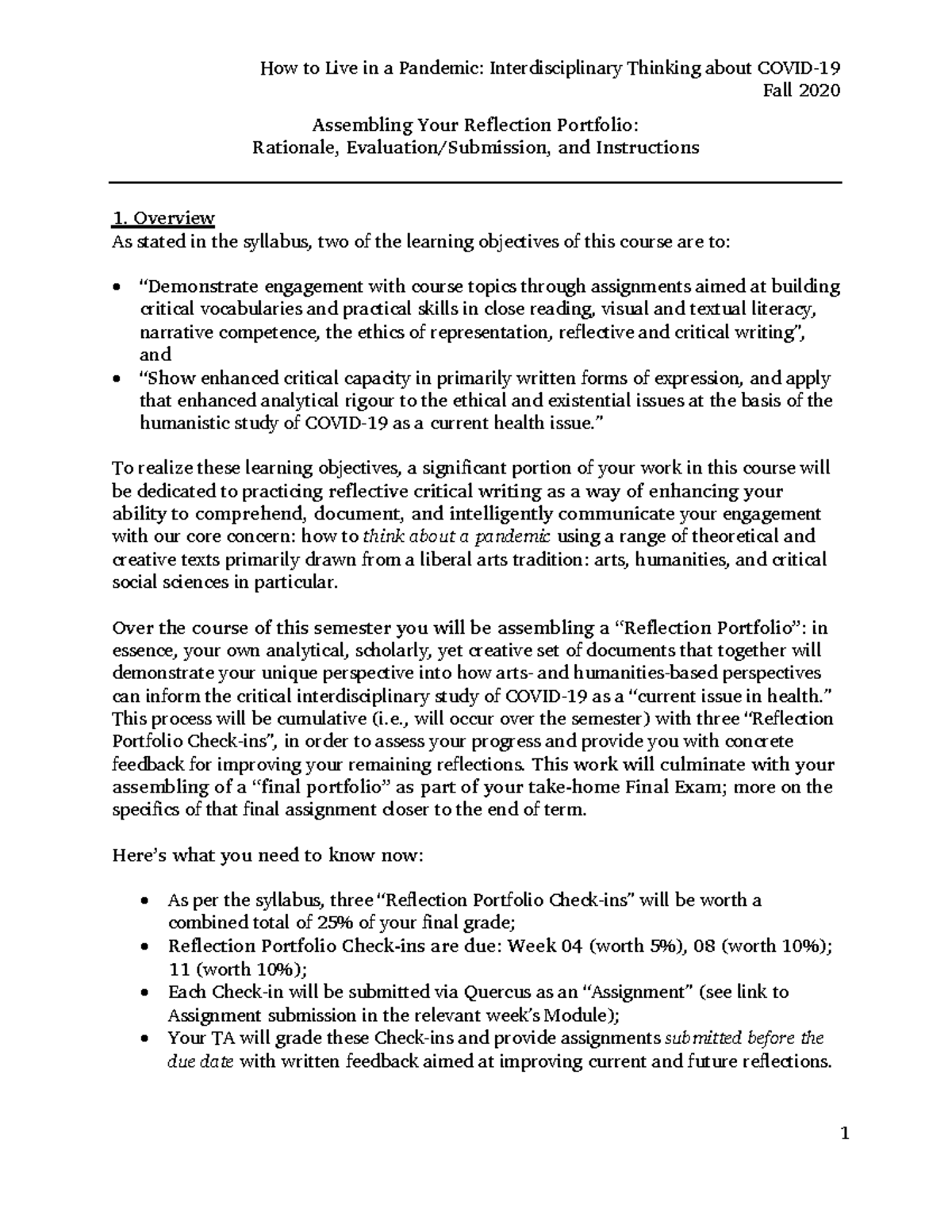 HLTB30 (2020) – Reflection Portfolio Instructions - How to Live in a ...