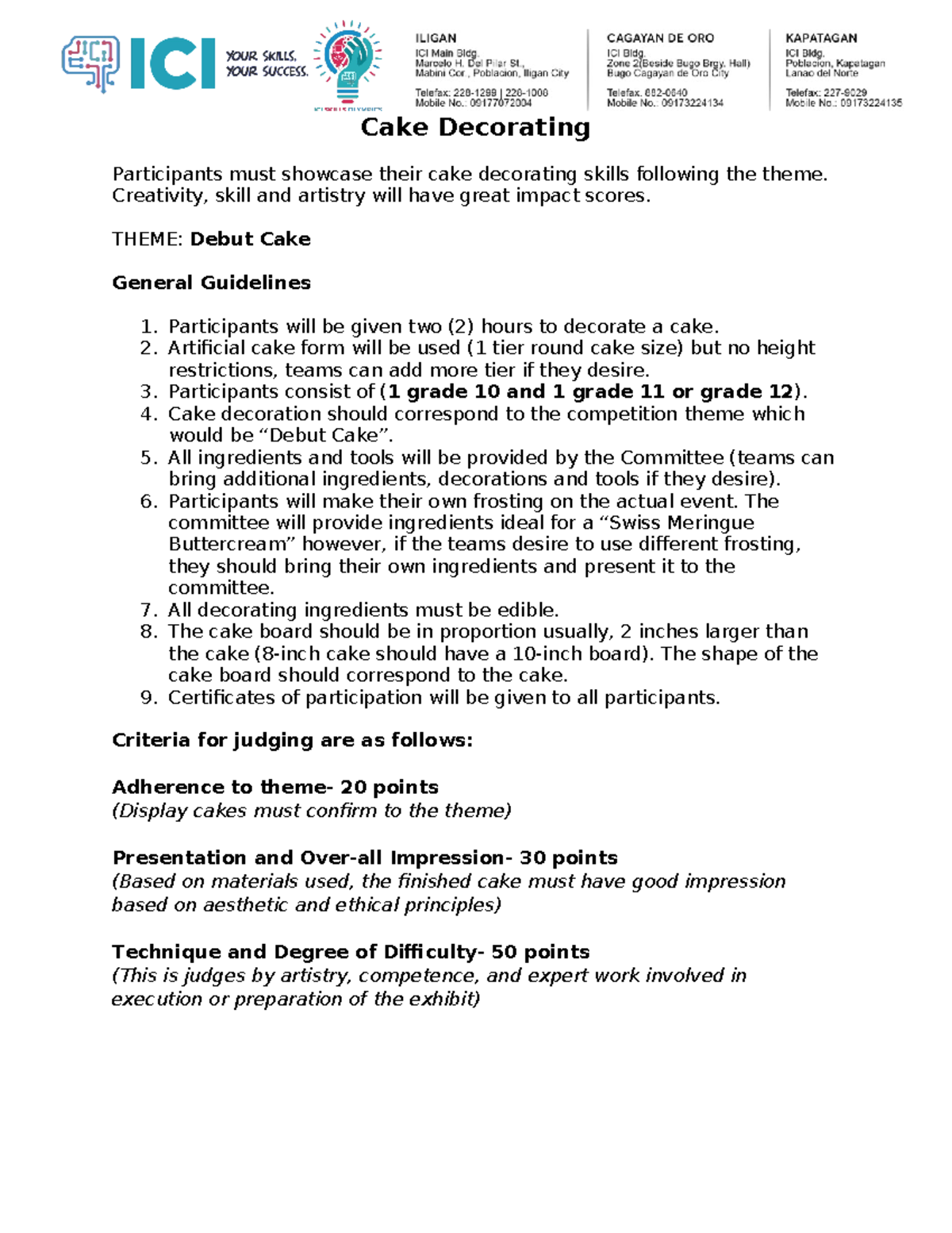 Cake Decorating - Cake Decorating Participants must showcase their cake ...