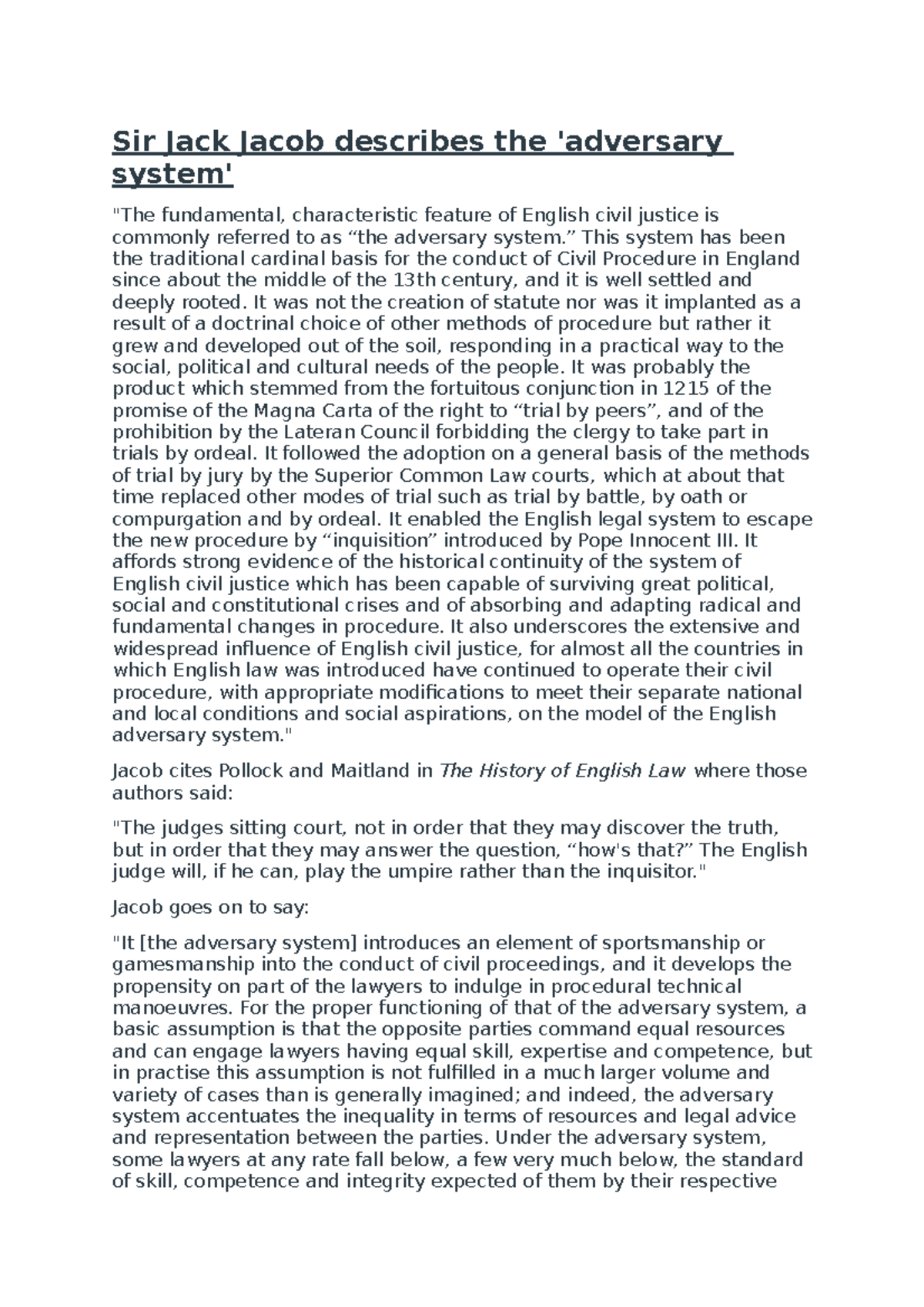 Sir Jack Jacob describes the 'adversary system' - Sir Jack Jacob ...