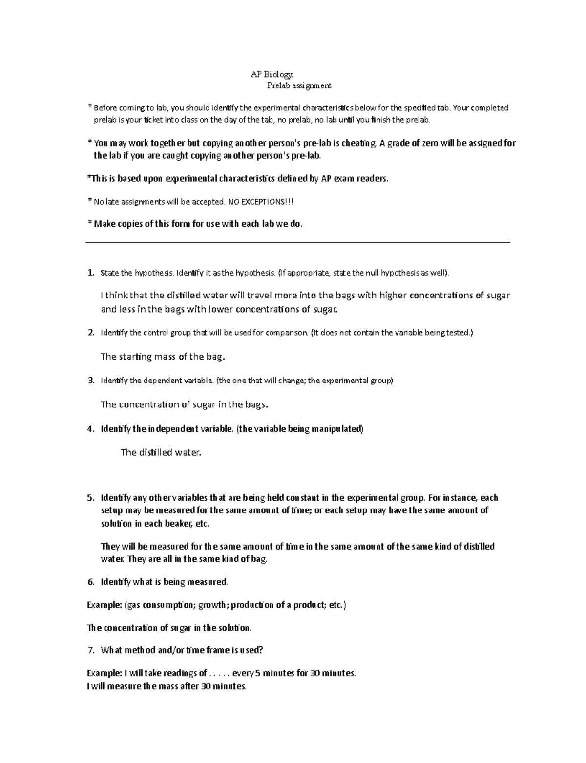 AP Biology Pre Lab - AP Biology Prelab assignment Before coming to lab ...