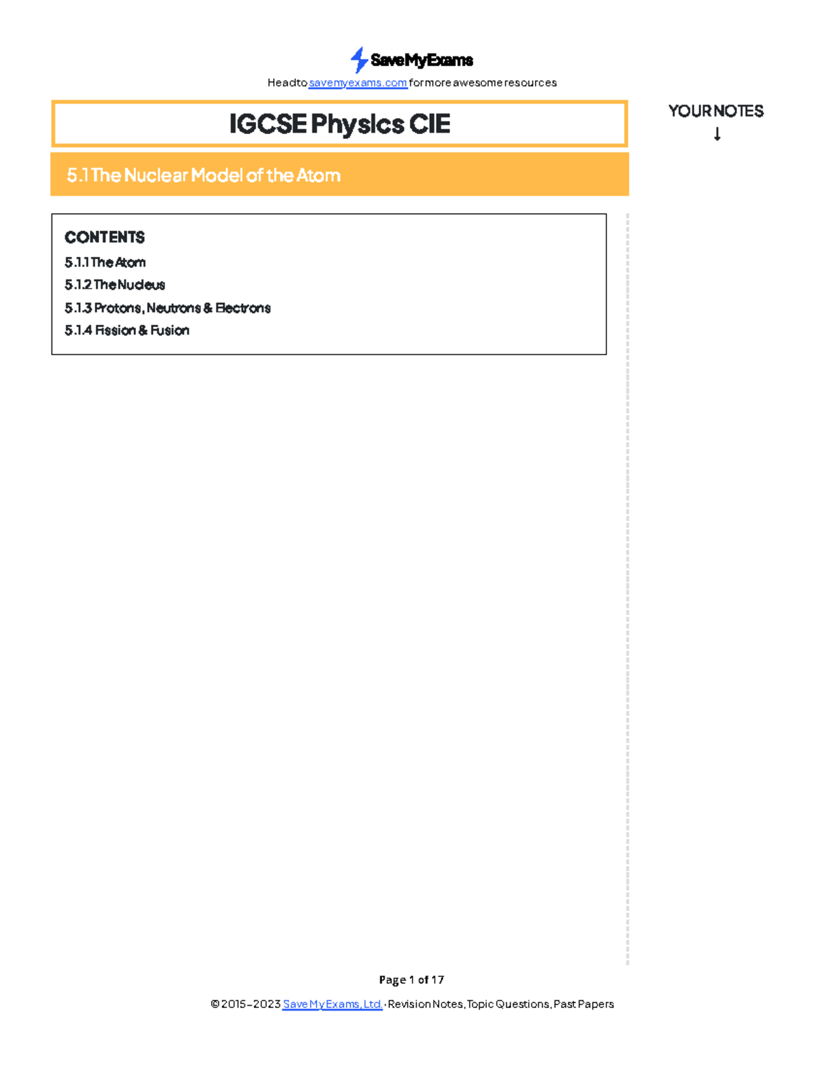 5.1 THE Nuclear Model OF THE ATOM - Page 1 of 17 IGCSE Physics CIE 5 ...