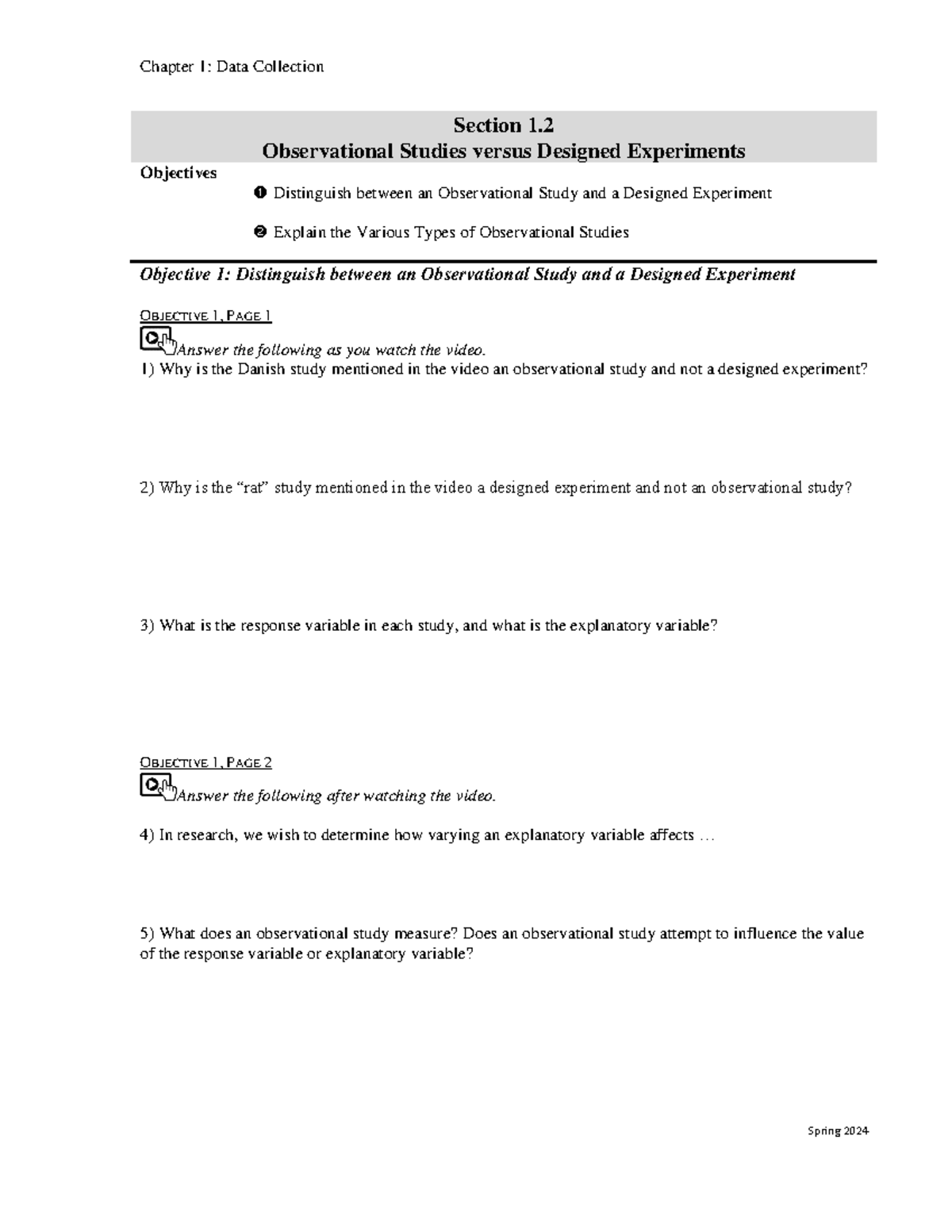 Chapter 1 (1.2) GLN - helpful - Chapter 1: Data Collection Spring 2024 Section 1. Observational ...