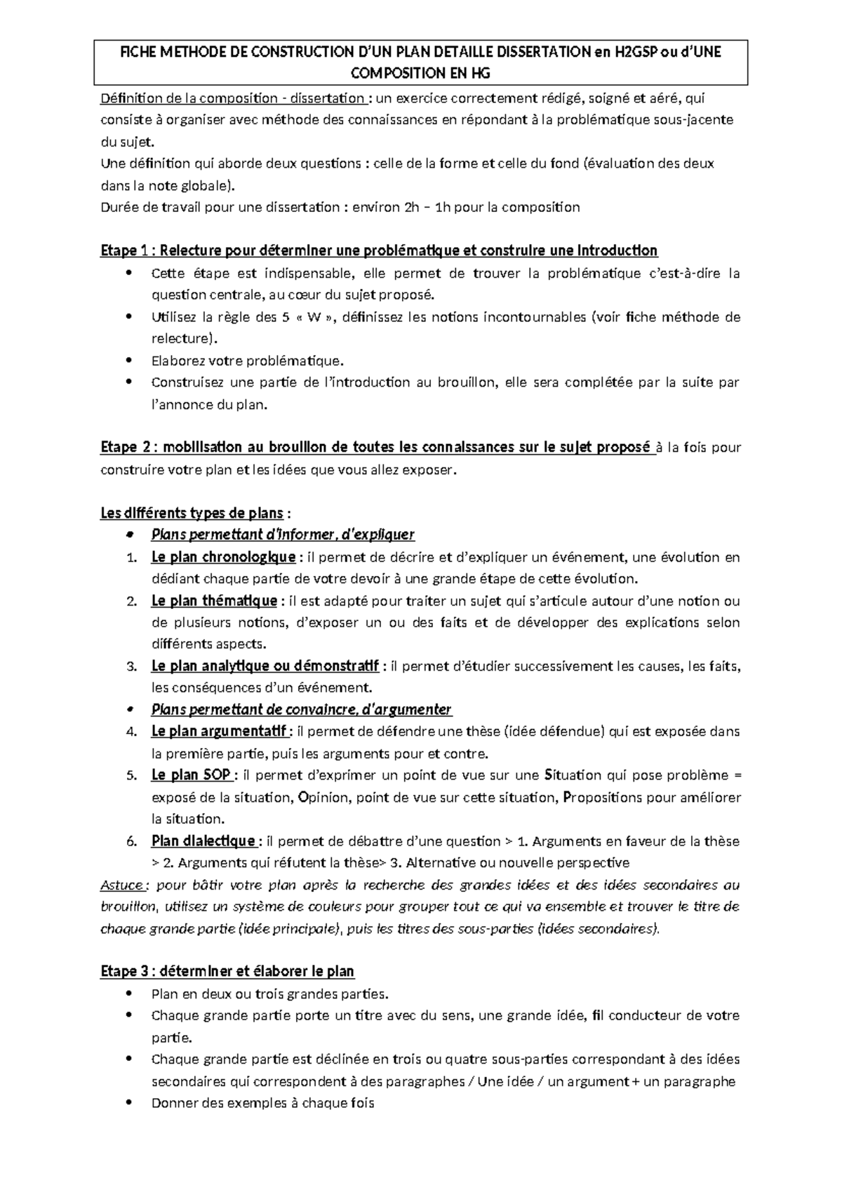 Fiche méthode plan pour composition - FICHE METHODE DE CONSTRUCTION D ...