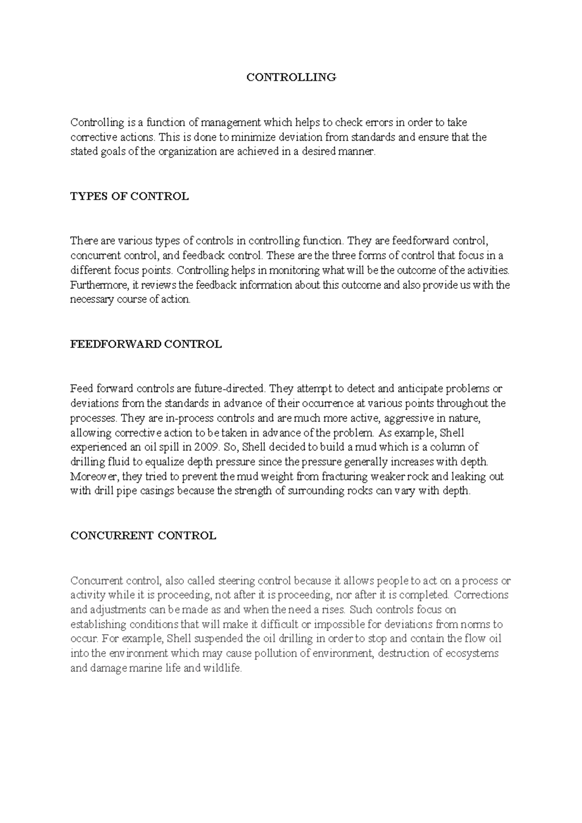 Controlling Report - CONTROLLING Controlling is a function of ...