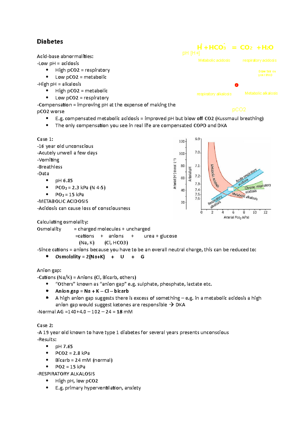 Diabetes - Diabetes Acid-base abnormalities: -Low pH = acidosis High ...