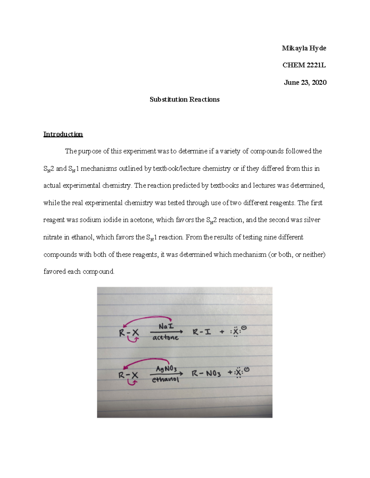Experiment 4 Lab Report - Mikayla Hyde CHEM 2221L June 23, 2020 ...