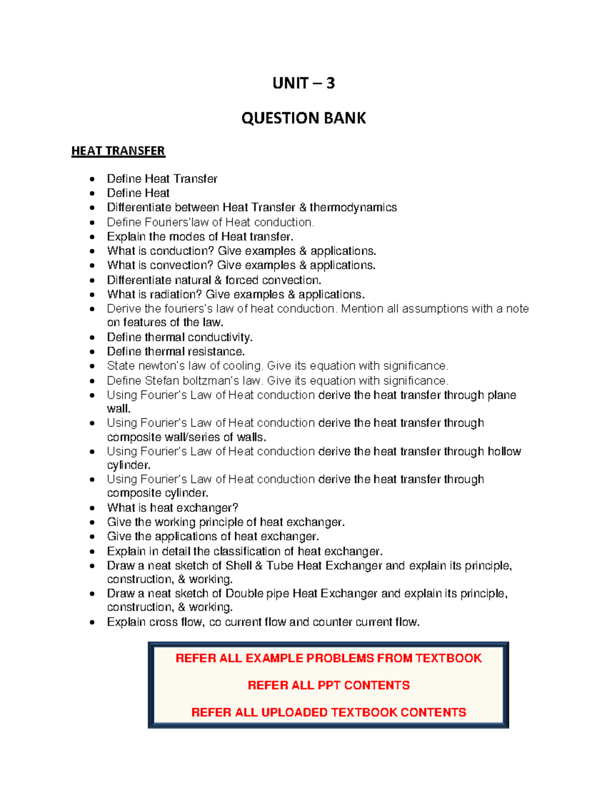 Question BANK - intro - UNIT – 3 QUESTION BANK HEAT TRANSFER Define ...