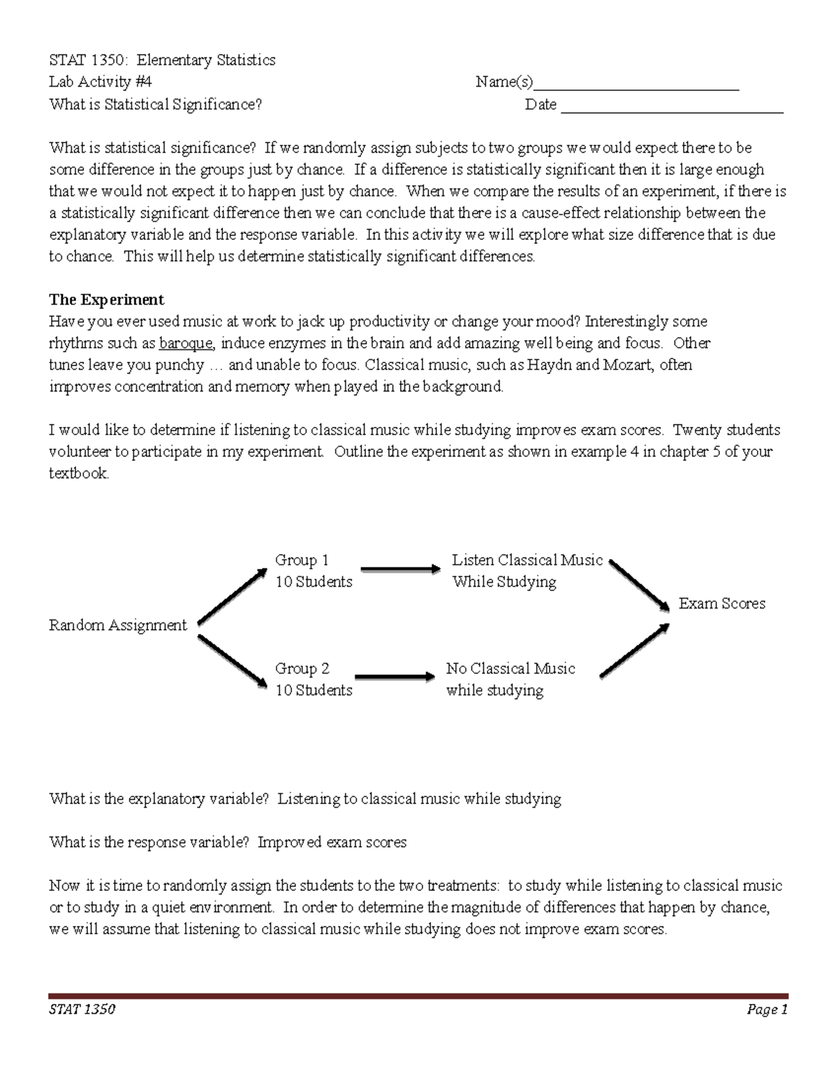 Collaborative Activity 4 - STAT 1350: Elementary Statistics Lab Activity #4 - Studocu