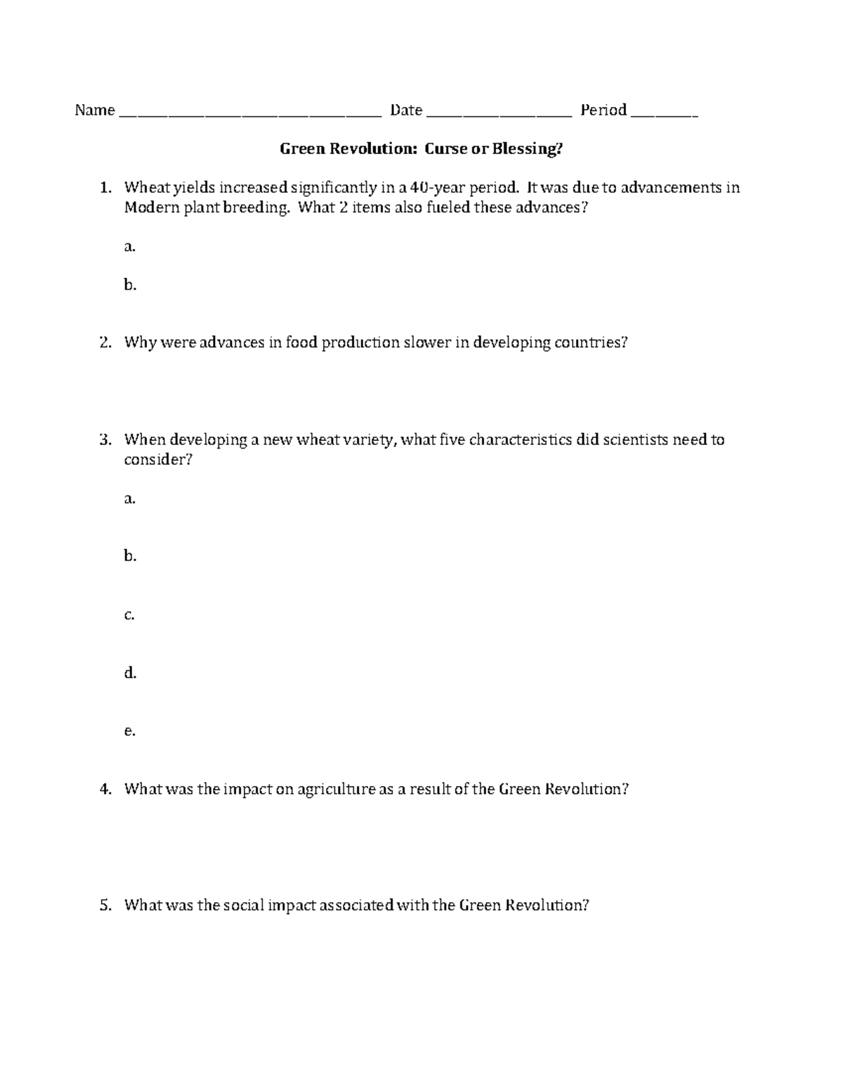 Kaylee Kramer - green revolution curse or blessing worksheet - Name ...
