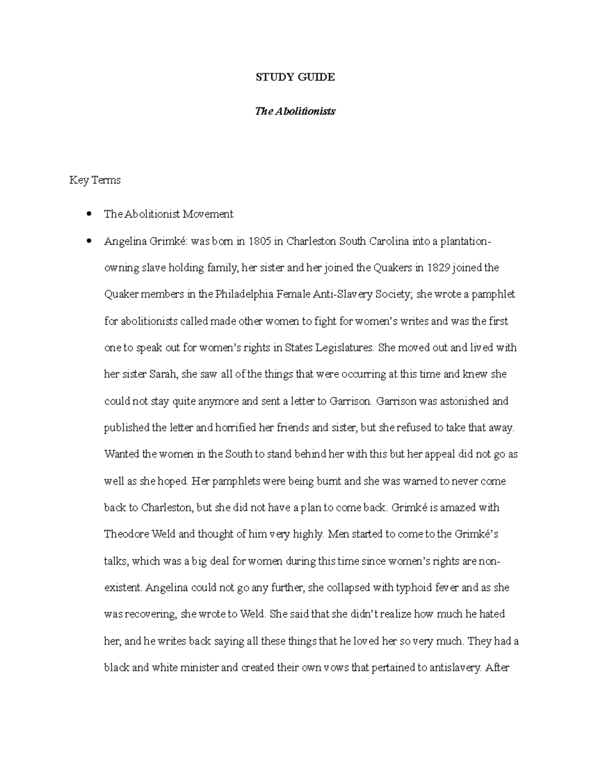 Study Guide THE Abolitionists - STUDY GUIDE The Abolitionists Key Terms ...