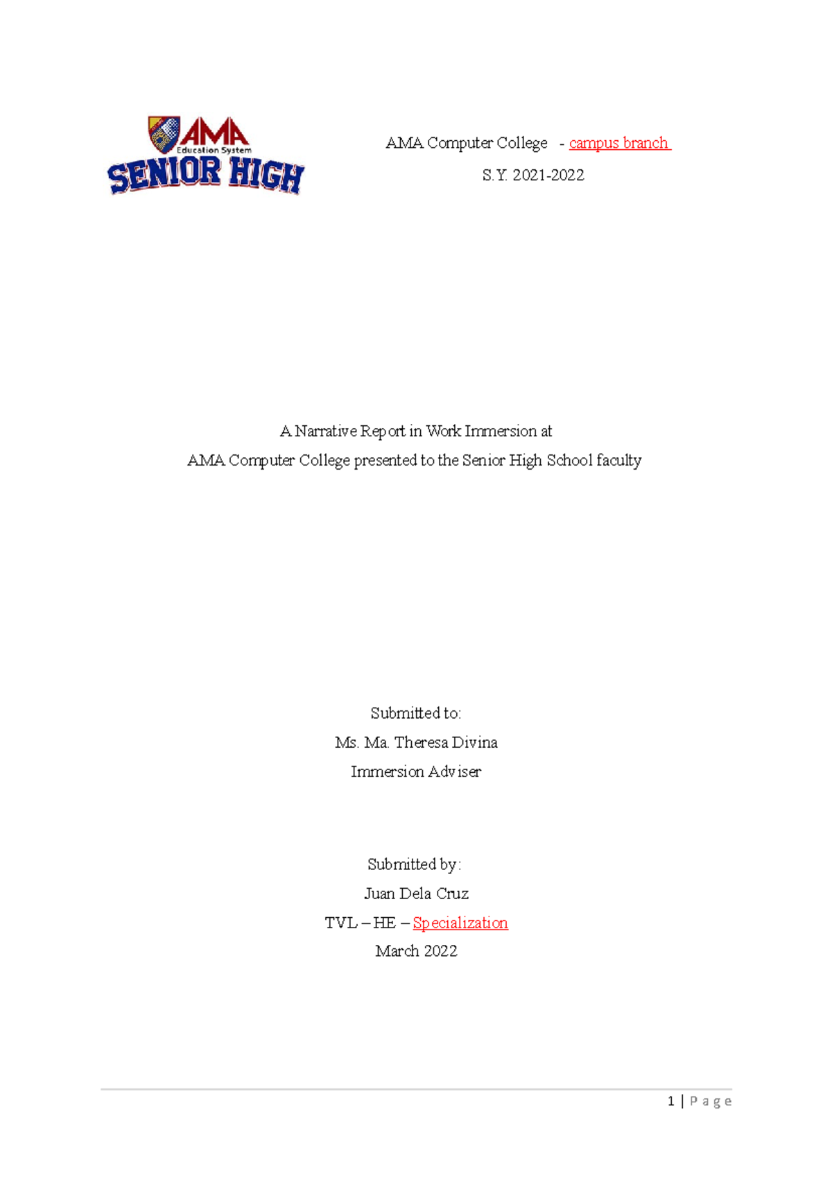 Juan delacrus - narrative report - AMA Computer College - campus branch ...