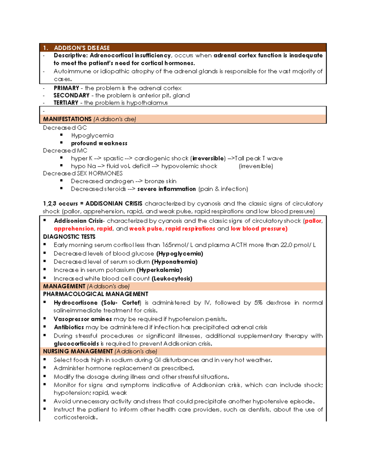 Addison Diseases - 1. ADDISON’S DISEASE - Descriptive: Adrenocortical ...