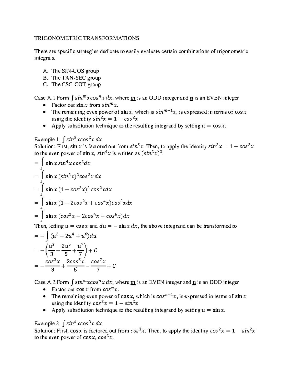 Trigo Transform Module - TRIGONOMETRIC TRANSFORMATIONS There are ...
