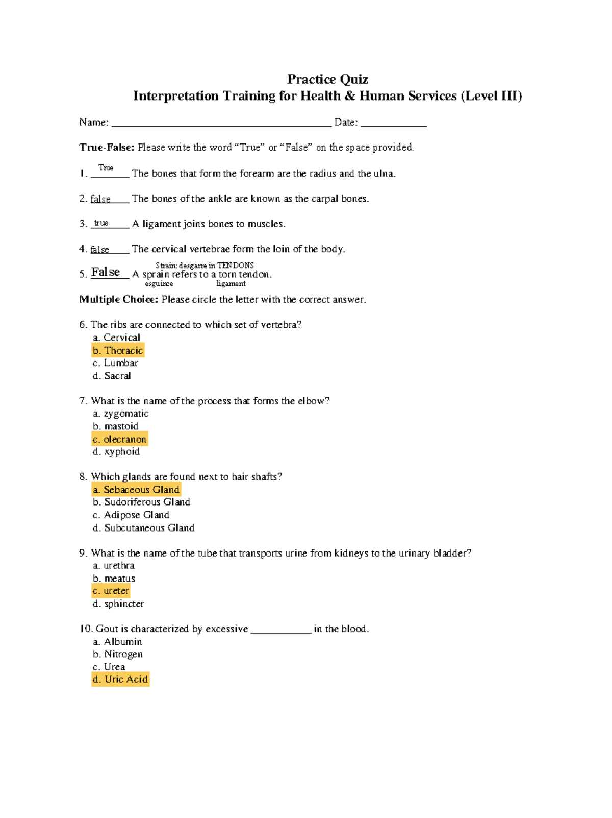 Practice Quiz for Medical Interpretation Level III - Practice Quiz ...