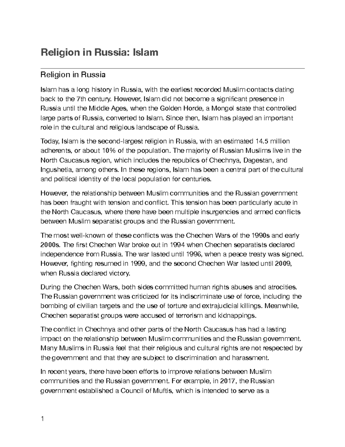 Religion in Russia: Islam - Religion in Russia: Islam Religion in ...