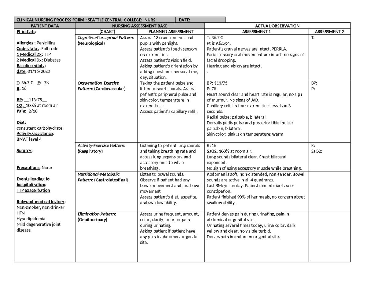 Care Plan 1 Winter2024 - CLINICAL NURSING PROCESS FORM : SEATTLE ...