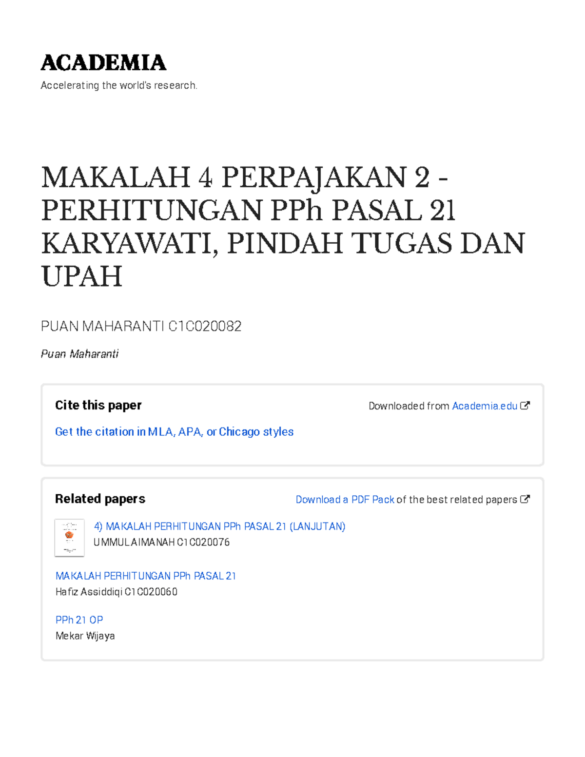 Makalah 4 Perpajakan 2 Perhitungan PPh Pasal 21-with-cover-page-v2 ...