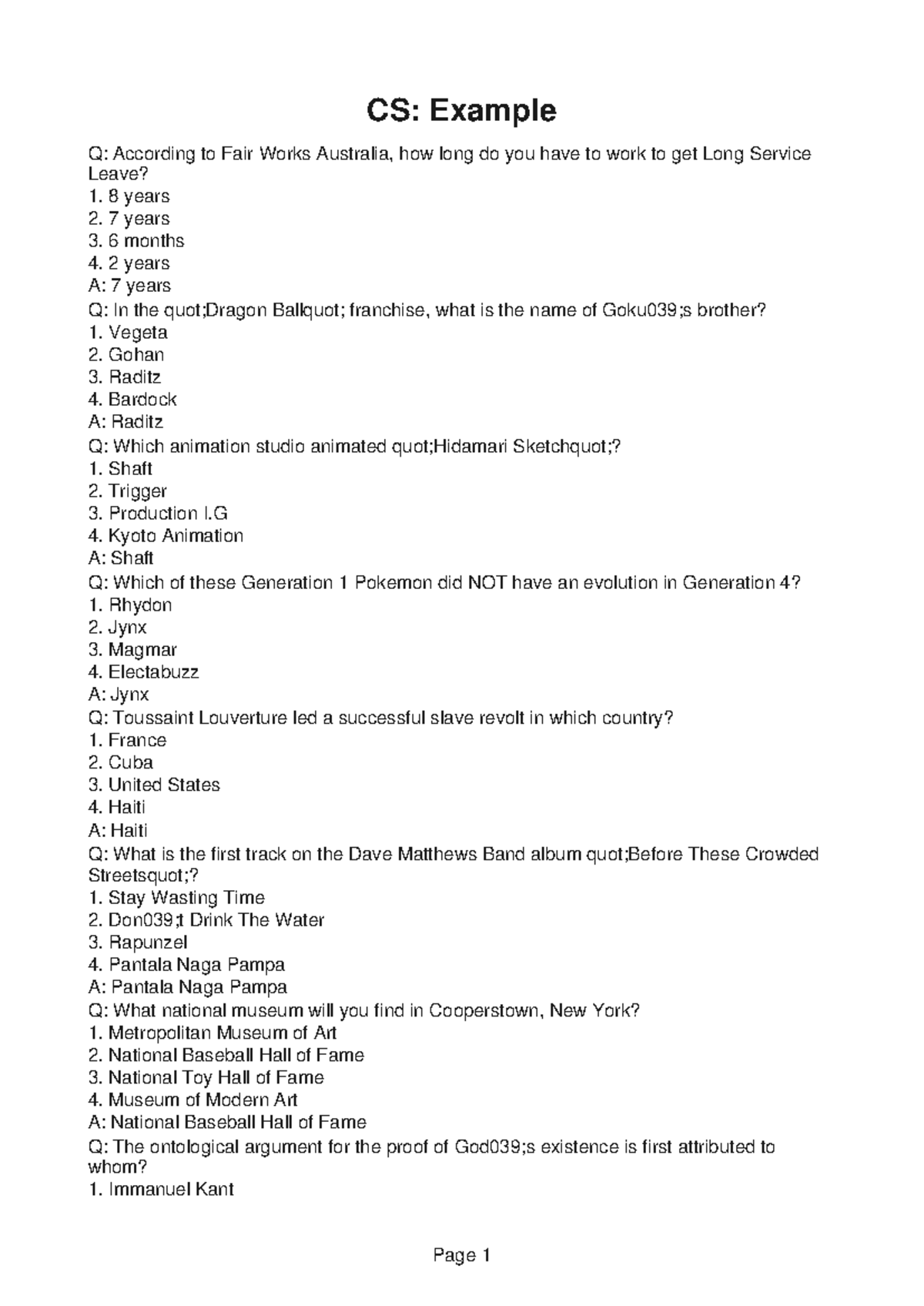 CS260-Example-5 - CS260-Example-5 - CS: Example Q: According to Fair Works Australia, how long ...
