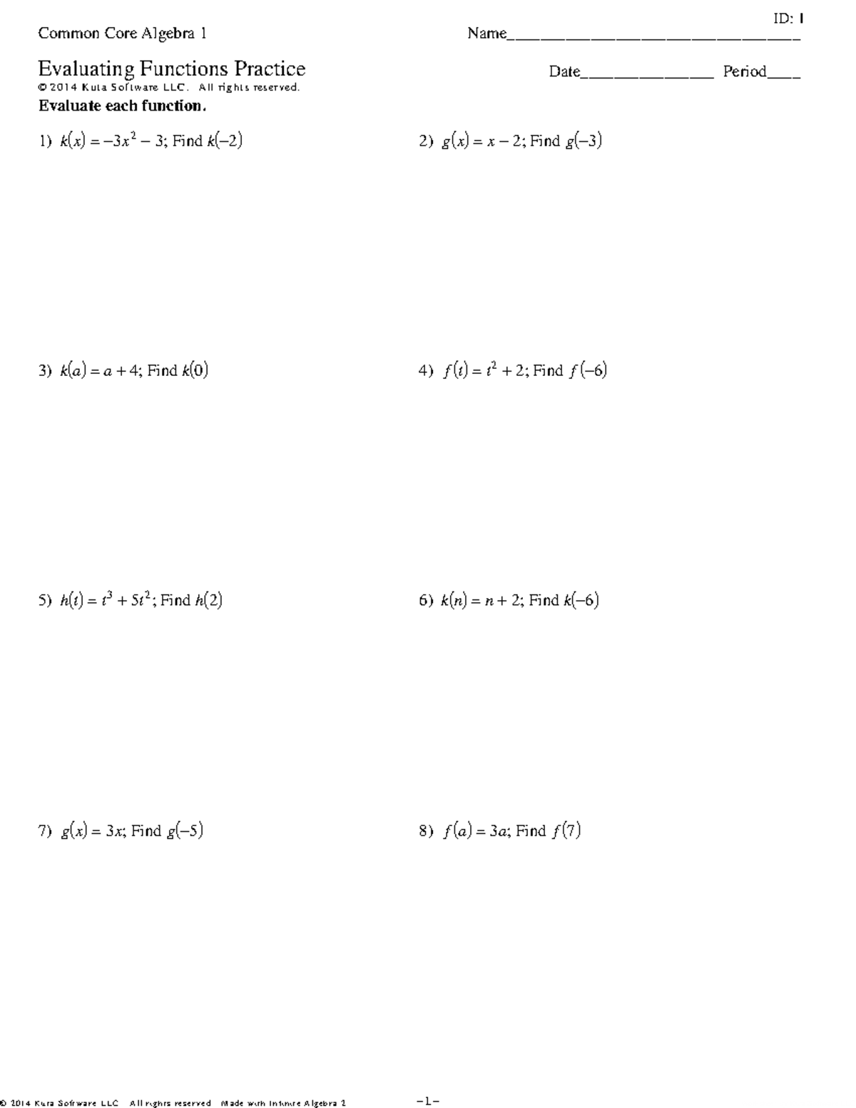 Ty - common core algebra 1 - evaluating functions practice - © Z P 2 Q ...