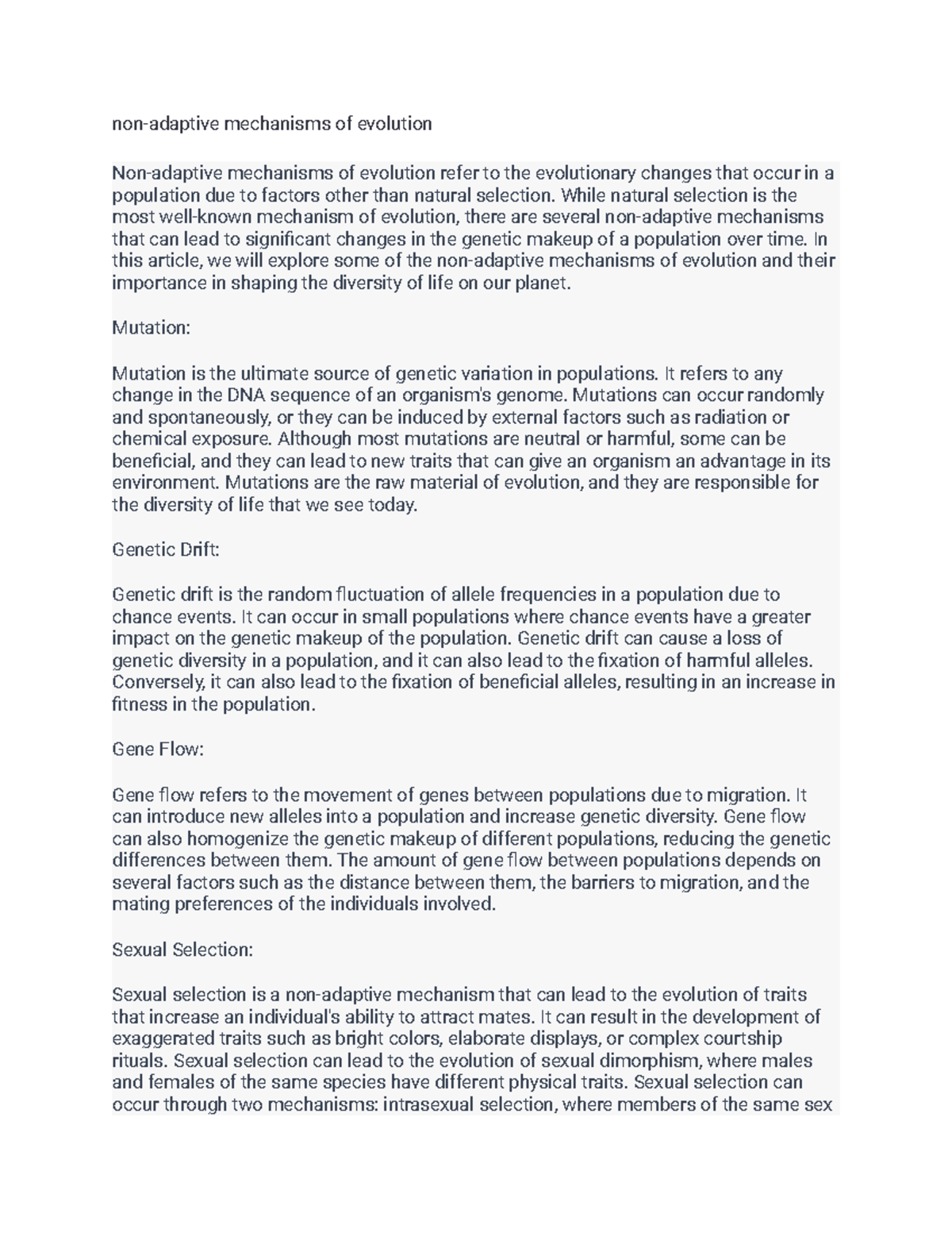 Non-adaptive mechanisms of evolution - non-adaptive mechanisms of ...