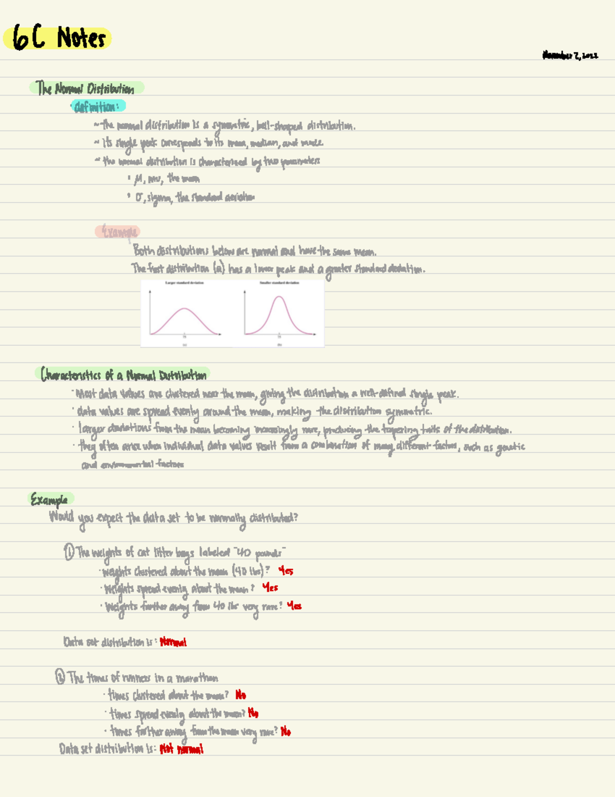 6C- The Normal Distribution Notes - ↓ C Notes November 2, 2022 The ...