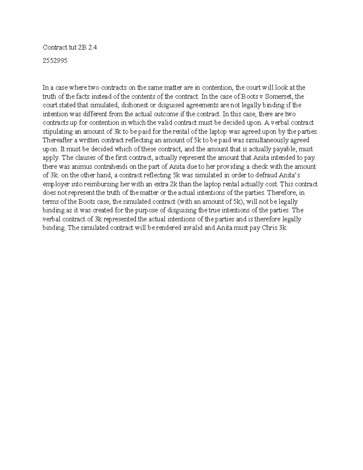 Contract tut 2B 2 - 2552995 In a case where two contracts on the same ...