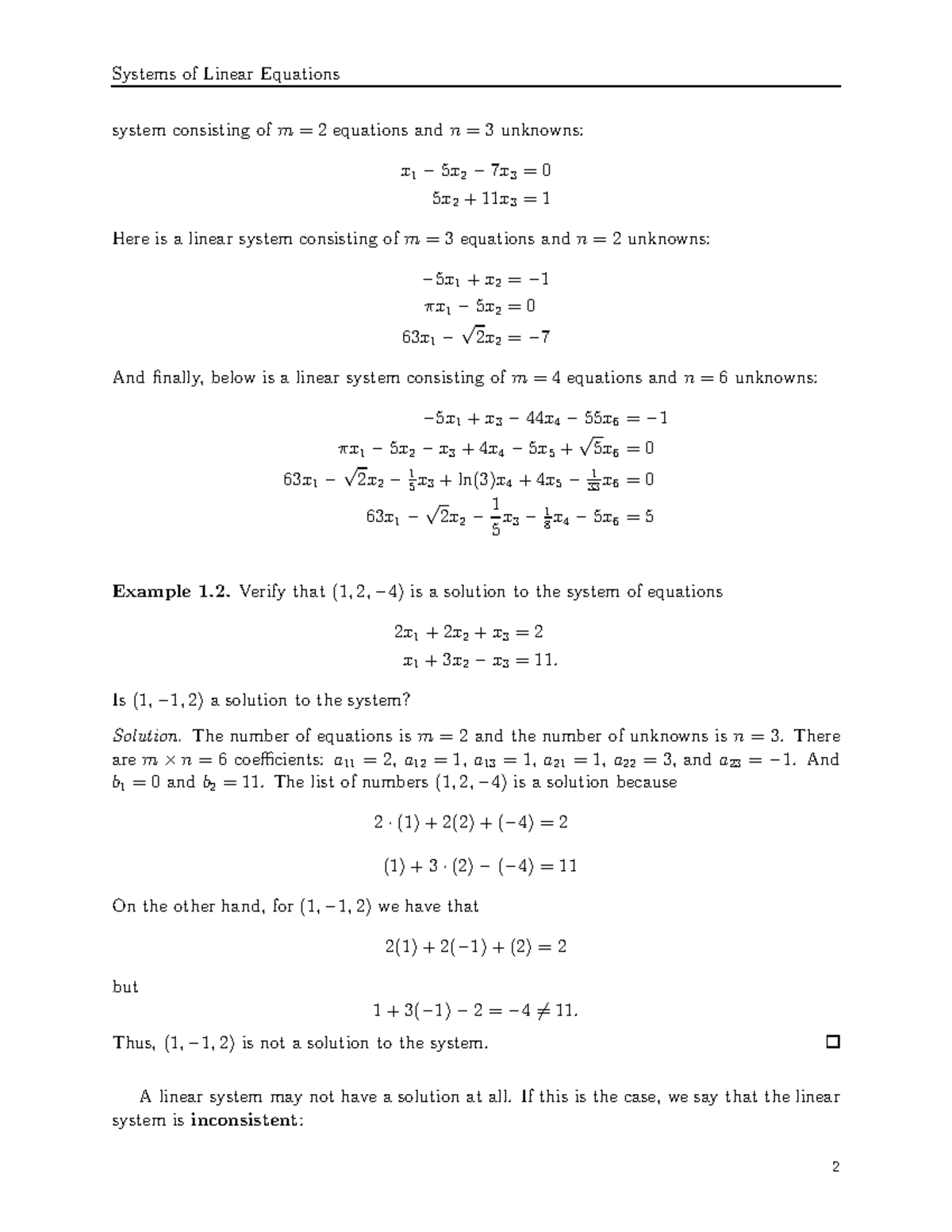 Linear algebra-2 - good - Systems of Linear Equations system consisting ...